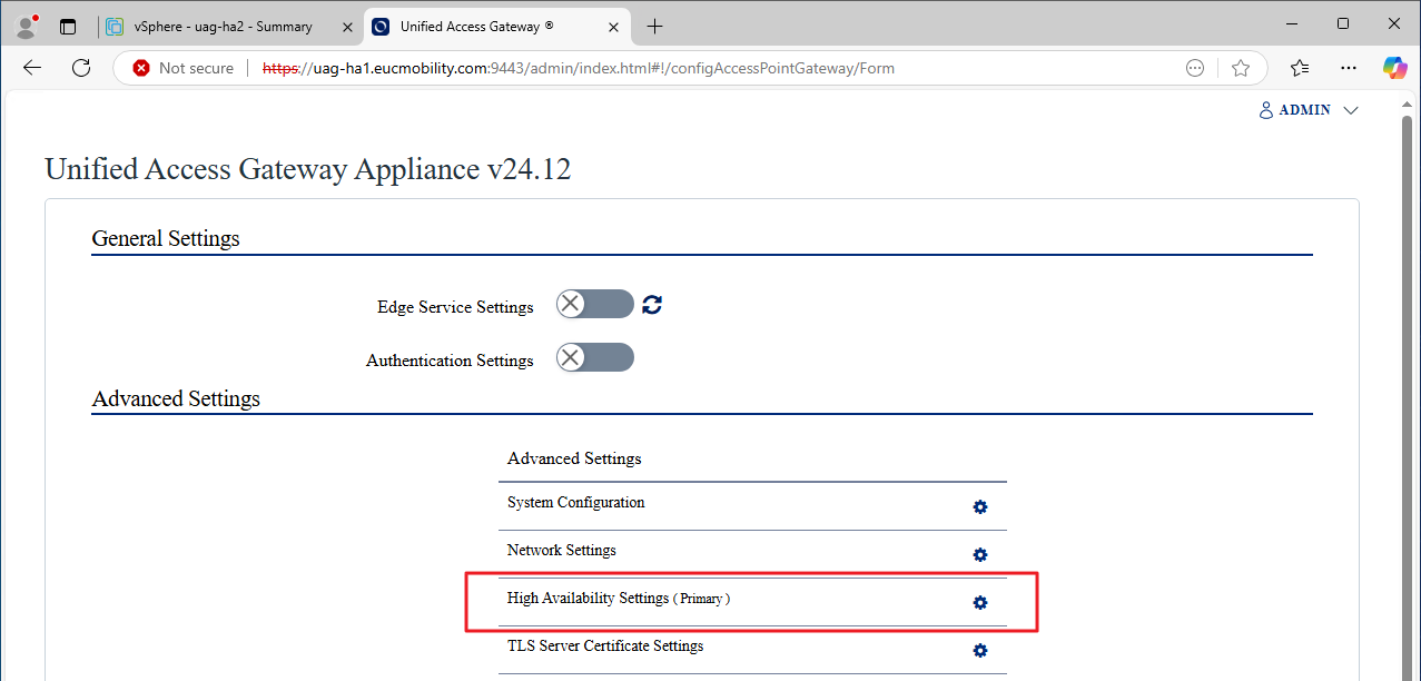 Configuring High Availability in Unified Access Gateway | Omnissa